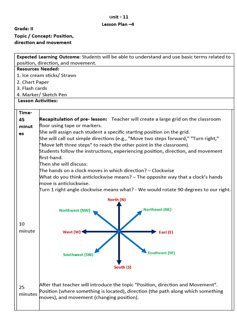 Day2-Position, Direction and Movement | PDF | Learning | Teachers