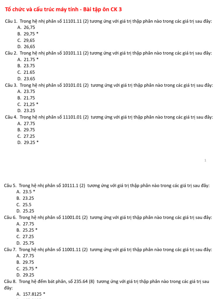 BaiTap CK 3 CoDapAn | PDF
