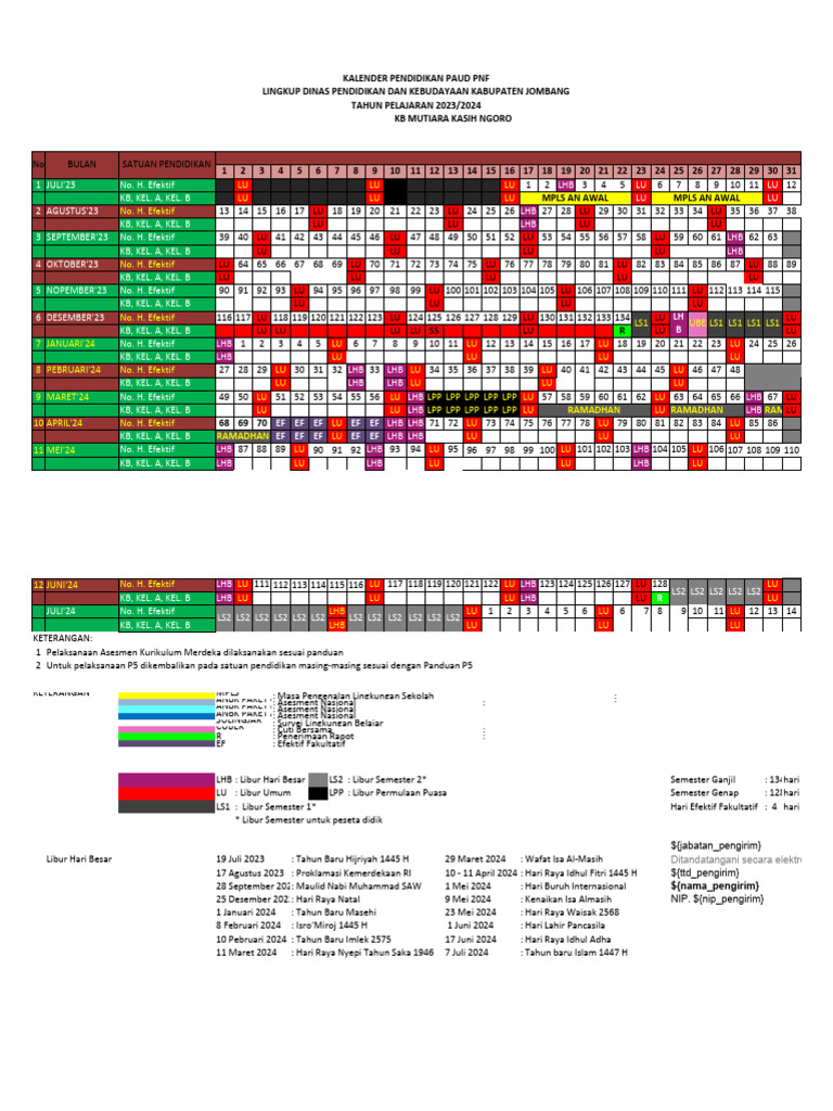 Kalender Pendidikan PAUD 2023/2024 | PDF