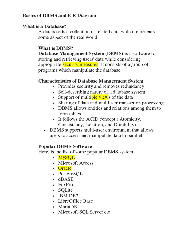 Basics of DBMS and E R Diagram | PDF | Databases | Data Model