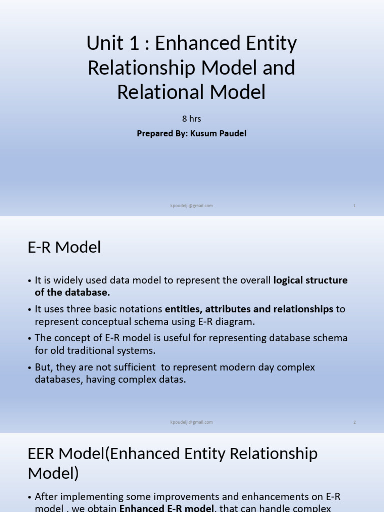 Unit 1 Enhanced Entity Relationship Model And Relational Model Pdf Database Index Computer