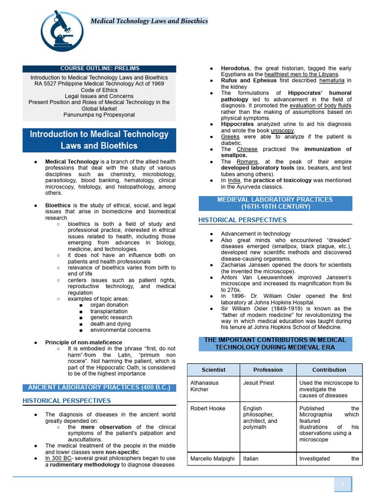 Medical Technology Laws and Ethics Overview | PDF | Medicine | Pathology
