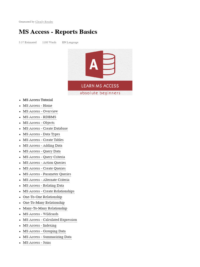 Unit8 Ms Access Create Reports Pdf Microsoft Access Computing
