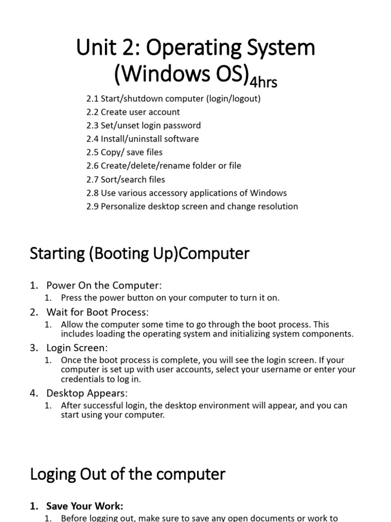 Unit 2. Operating System (Windows OS) | PDF | Computer File ... Unit 2. Operating System (Windows OS) | PDF | Computer File ...