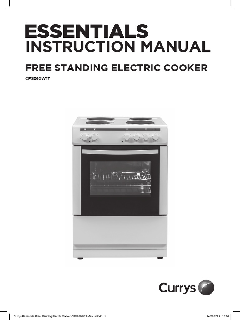 Currys Essentials Free Standing Electric Cooker CFSE60W17 Manual | PDF ...