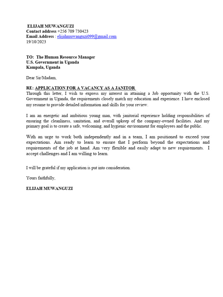 Elijah Nuwanguzi Cover Letter and CV | PDF | Career & Growth | Business