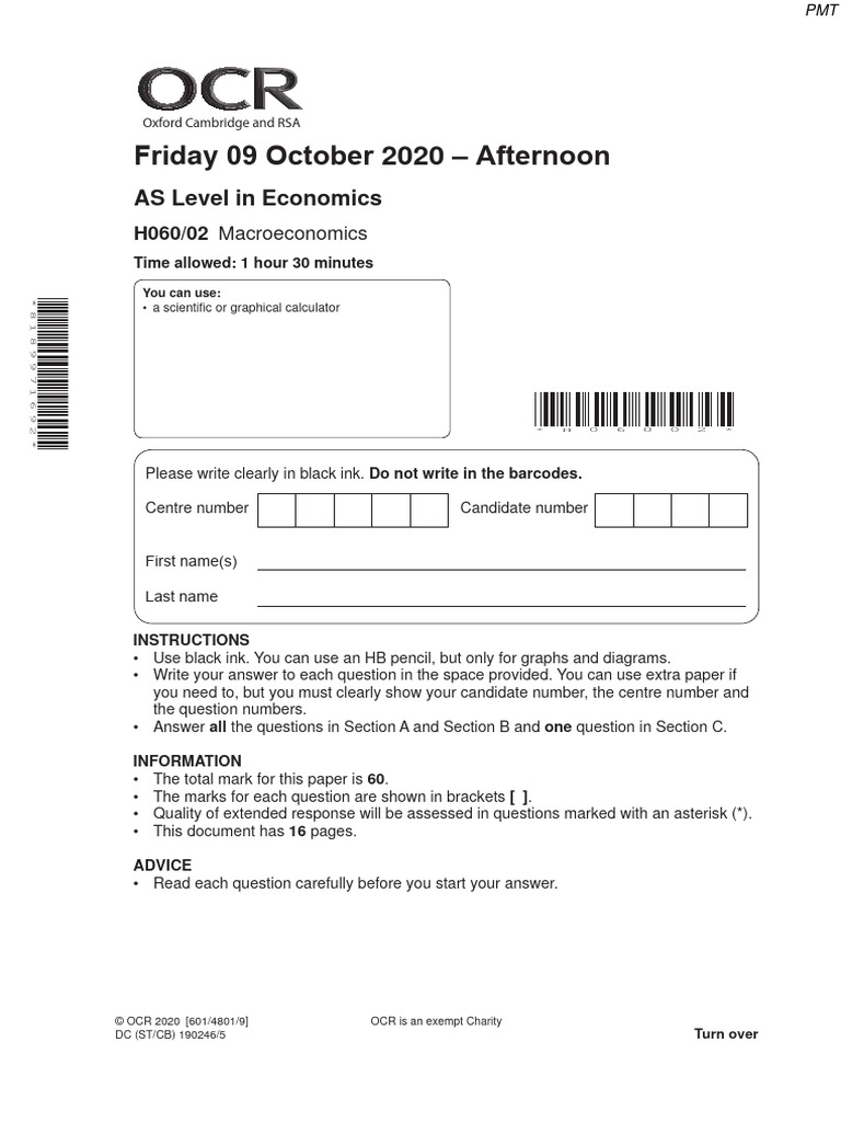 October 2020 QP - Paper 2 OCR Economics AS-level | PDF | Taxes | Inflation
