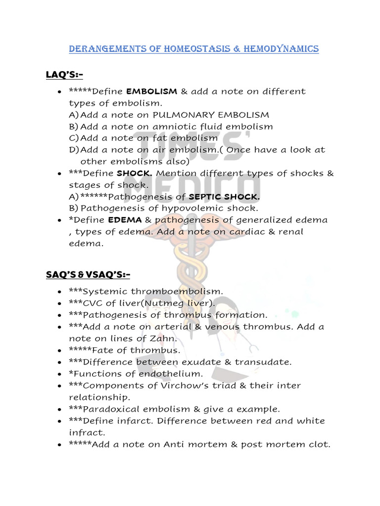 derangements of homeostasis & hemodynamics | PDF