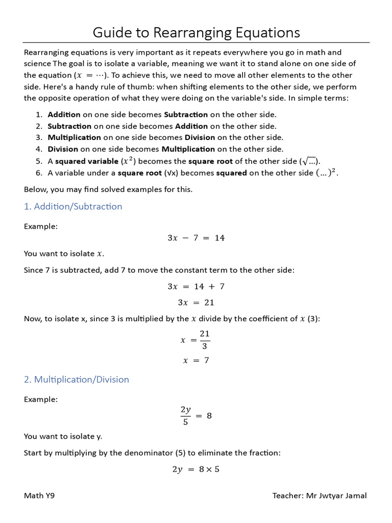 4.1 Guide To Rearranging Equations | PDF | Multiplication ...