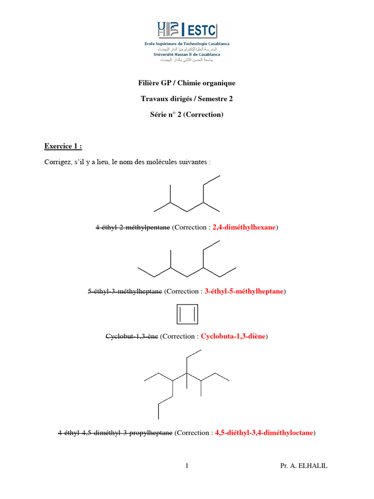 TD Chimie Organique S2 - Corrigés | PDF | Sciences et mathématiques