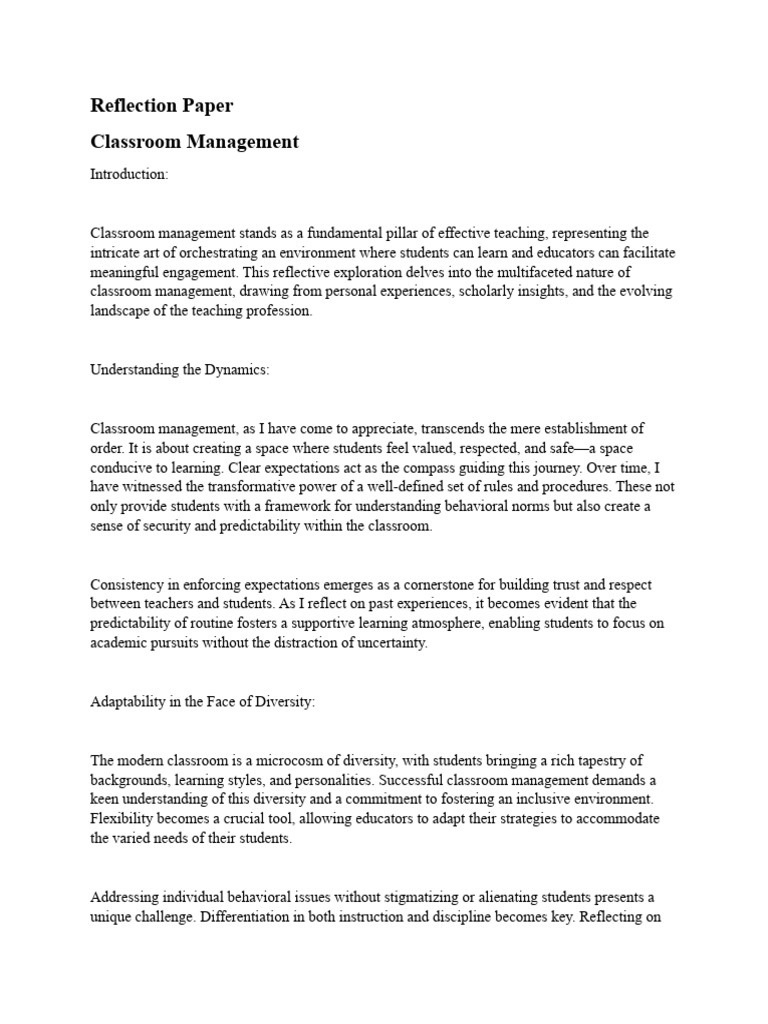 Myla A. Luay_Classroom Management_Reflection | PDF | Classroom ...