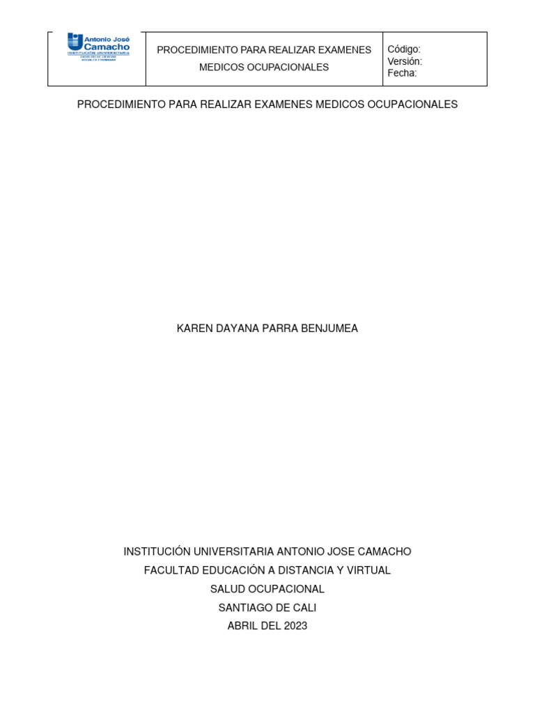 A1 Procedimiento para Realizar Examenes Medicos Ocupacionales | PDF ... A1 Procedimiento para Realizar Examenes Medicos Ocupacionales | PDF ...