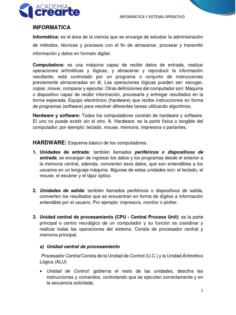 Manual de Sistema Operativo e Informatica | Descargar gratis PDF | Almacenamiento de datos de la ...