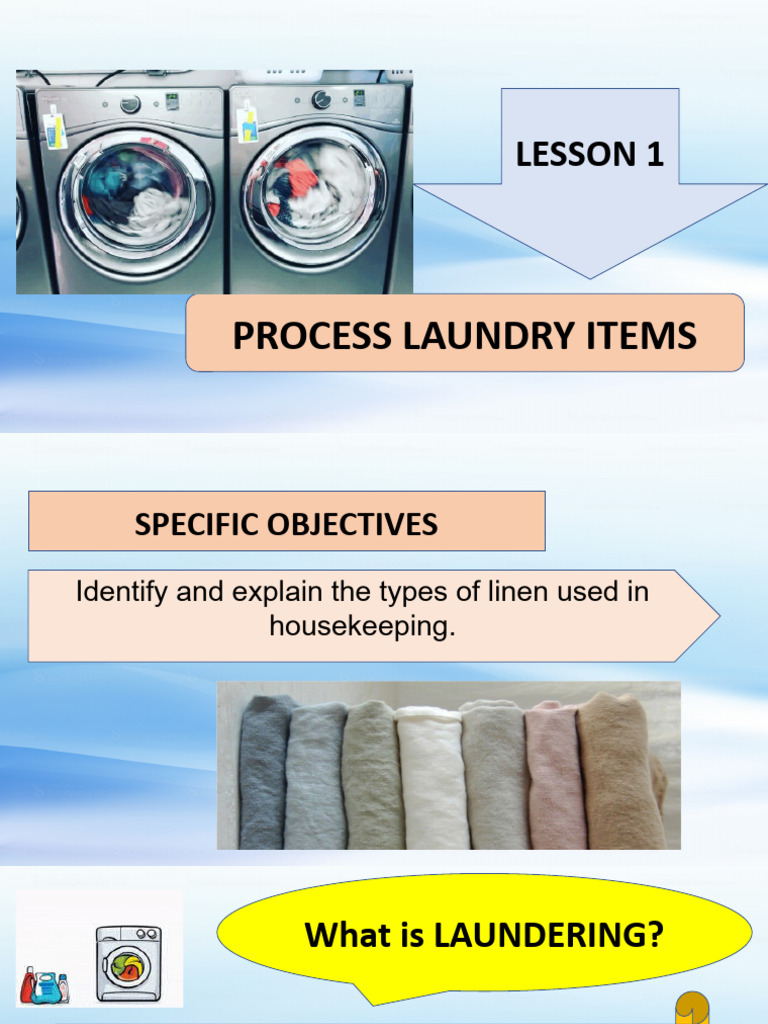 Lesson 1 Process Laundry Items | PDF | Washing Machine | Clothes Dryer