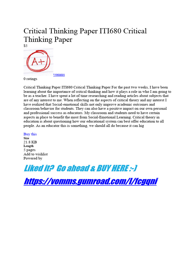 Critical Thinking Paper ITI680 Critical Thinking Paper | PDF