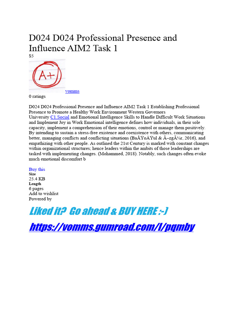 D024 D024 Professional Presence and Influence AIM2 Task 1 | PDF