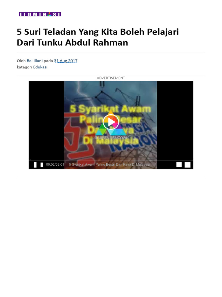 5 Suri Teladan Yang Kita Boleh Pelajari Dari Tunku Abdul Rahman ...