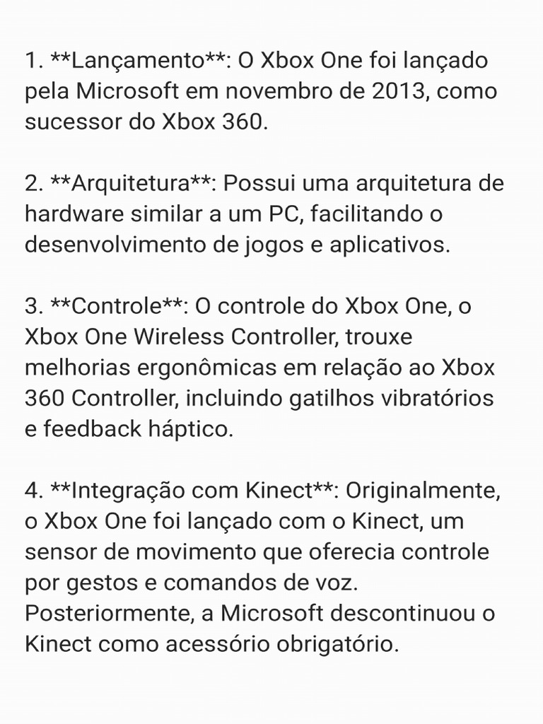 (10 CURIOSIDADES) Sobre o XBOX ONE G - 240503 - 095614 | PDF