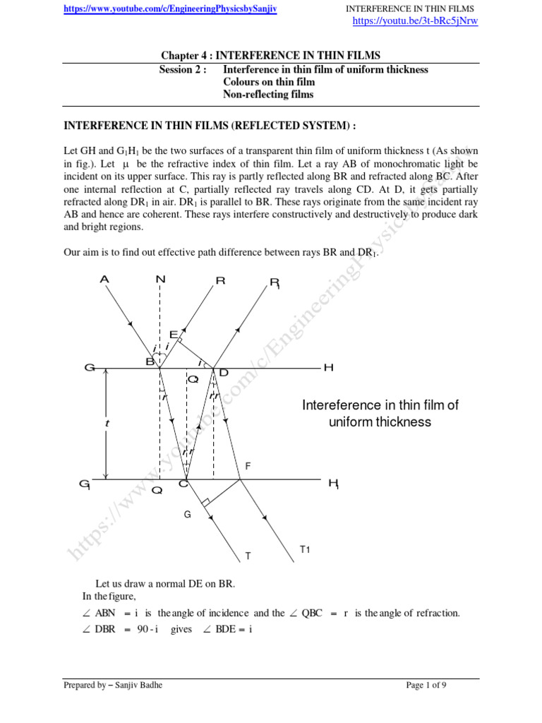 Interefenrece in Thin Films Session 2 (Interference in Thin Film of ...