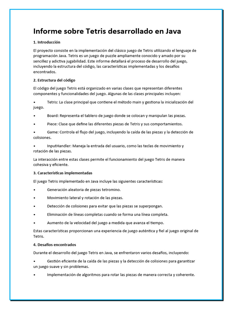 Tetris en Java: Desarrollo y Desafíos | PDF | Java (lenguaje de ...