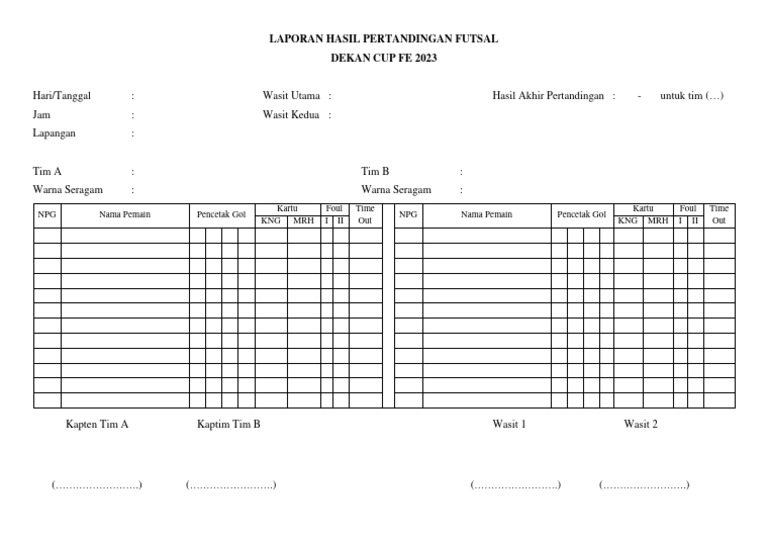 Laporan Hasil Pertandingan Futsal 2023 | PDF