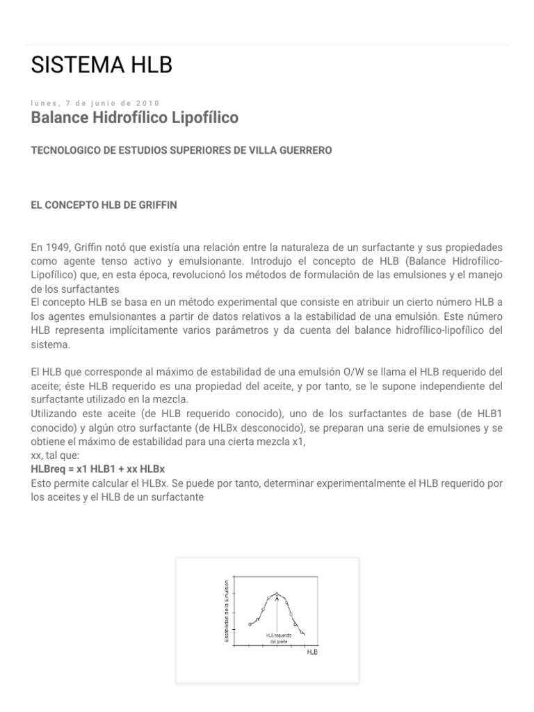 SISTEMA HLB_ Balance Hidrofílico Lipofílico | PDF | Tensioactivo | Emulsión