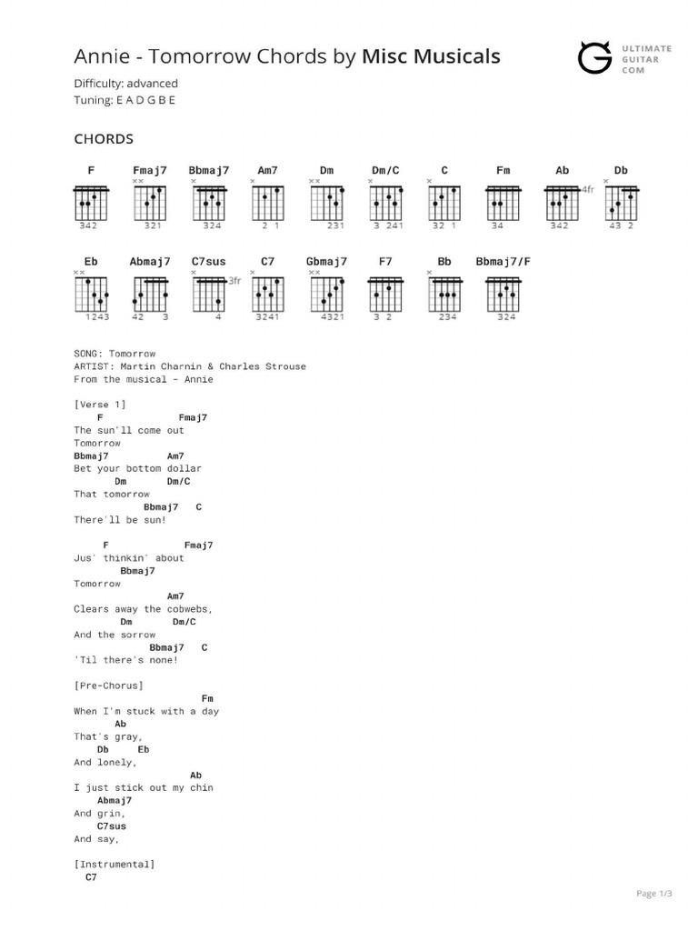 Annie - Tomorrow Chords | PDF