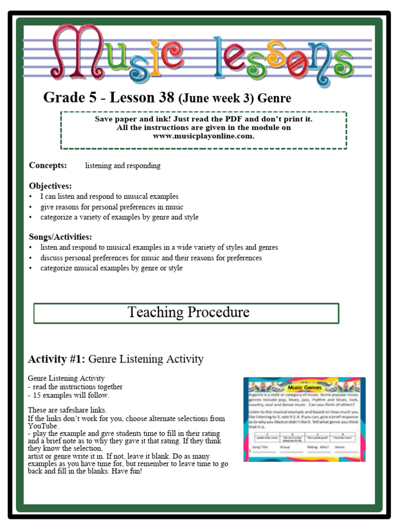 Grade 5 Lesson 38 j.3 Genre Lesson Guide | PDF