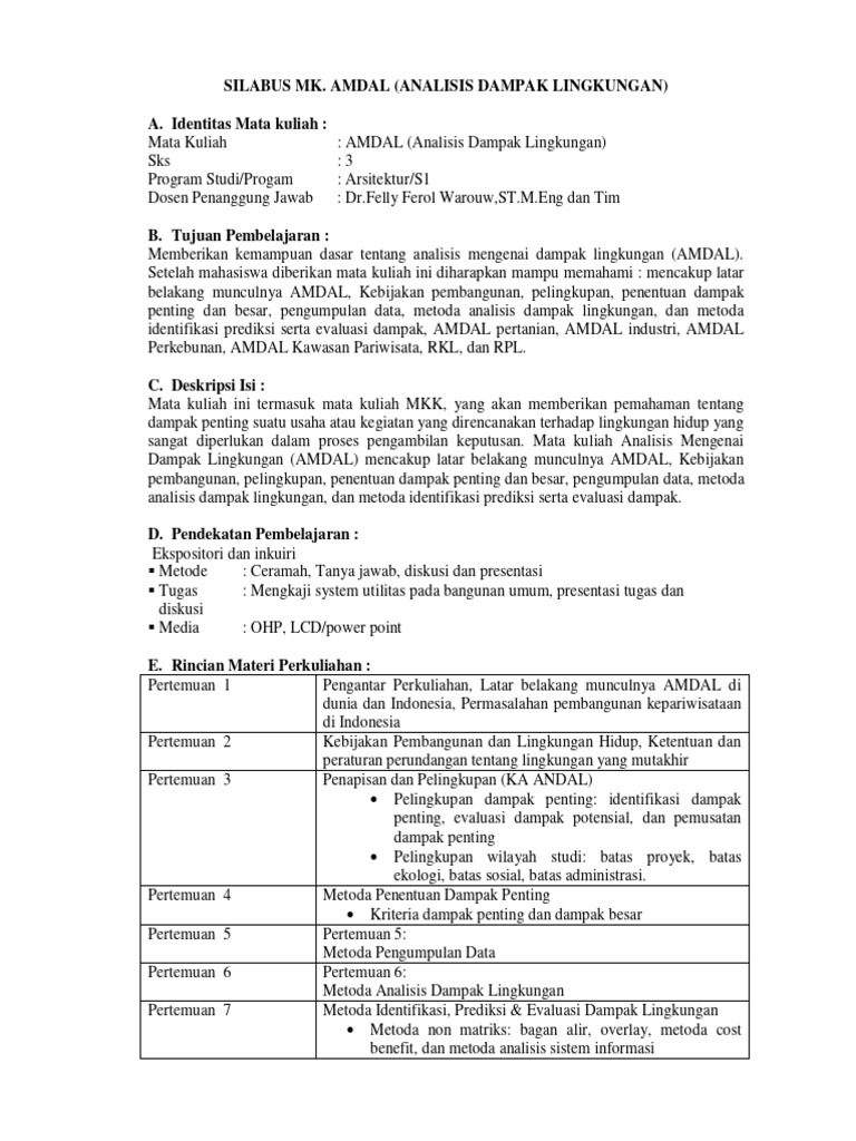 Silabus MK Amdal | PDF | Seni | Sains & Matematika