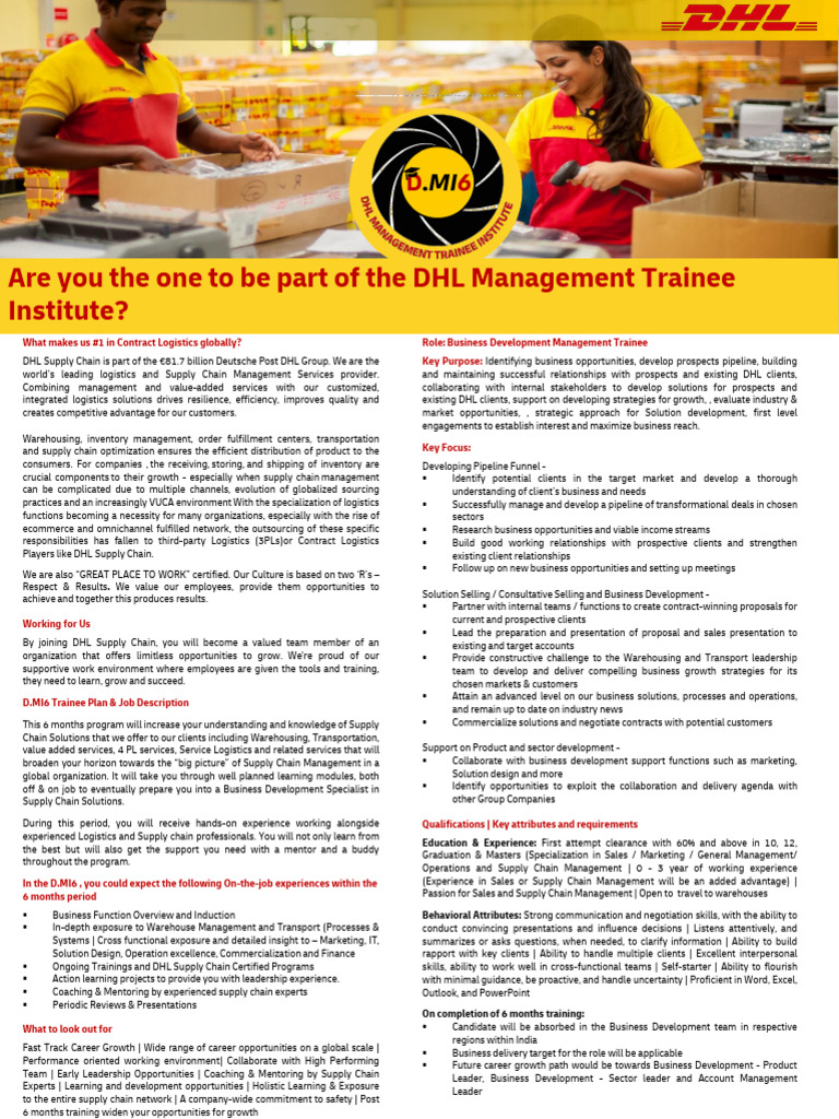 DHL Supply Chain Management Trainee Program | PDF | Logistics | Supply Chain