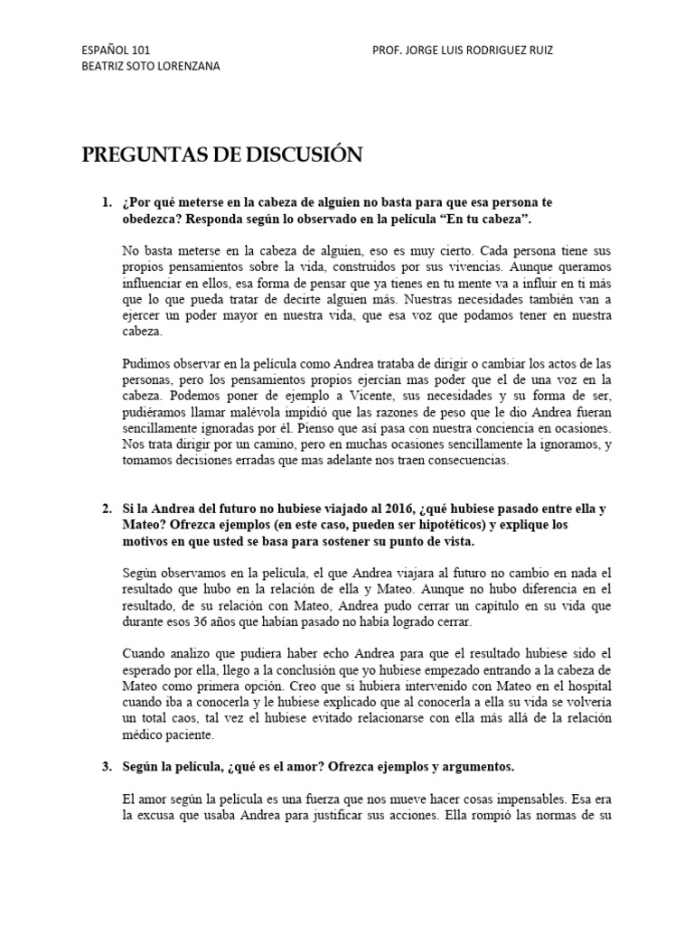 Preguntas Discusion Pelicula | PDF | Amor