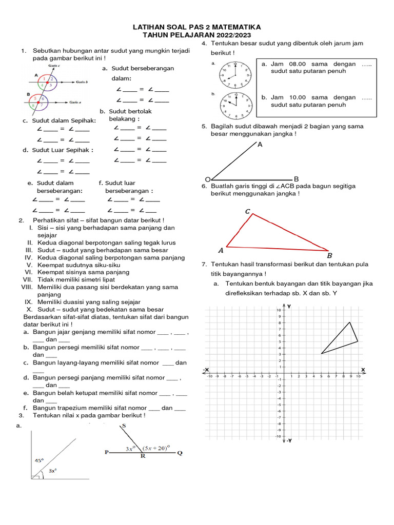 Latihan Soal Pas 2 Mat 7 - 2023 | PDF