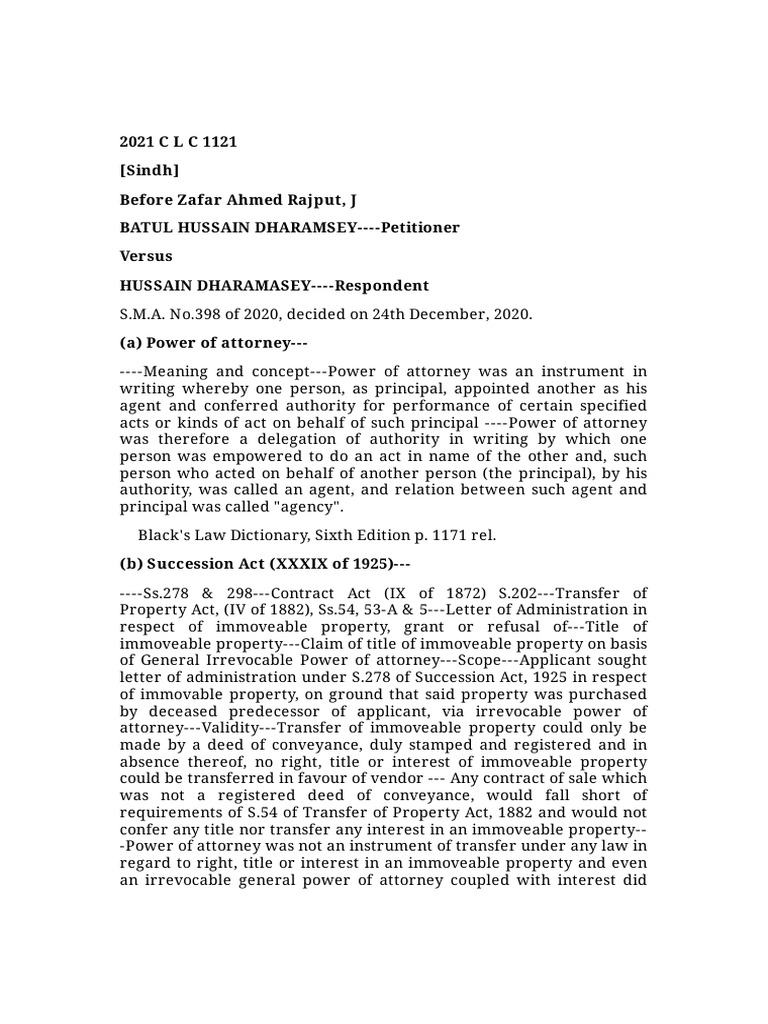 2021 C L C 1121 | PDF | Power Of Attorney | Deed