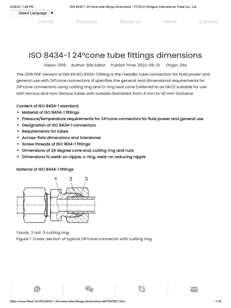 ISO 8434-1 24°cone Tube Fittings Dimensions | Download Free PDF | Pipe ...