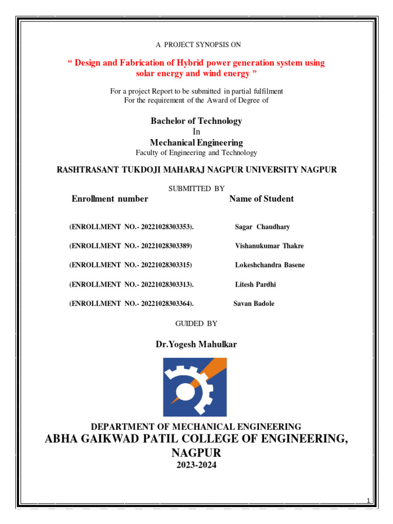 Design And Fabrication Of Hybrid Power Generation System Using Pdf