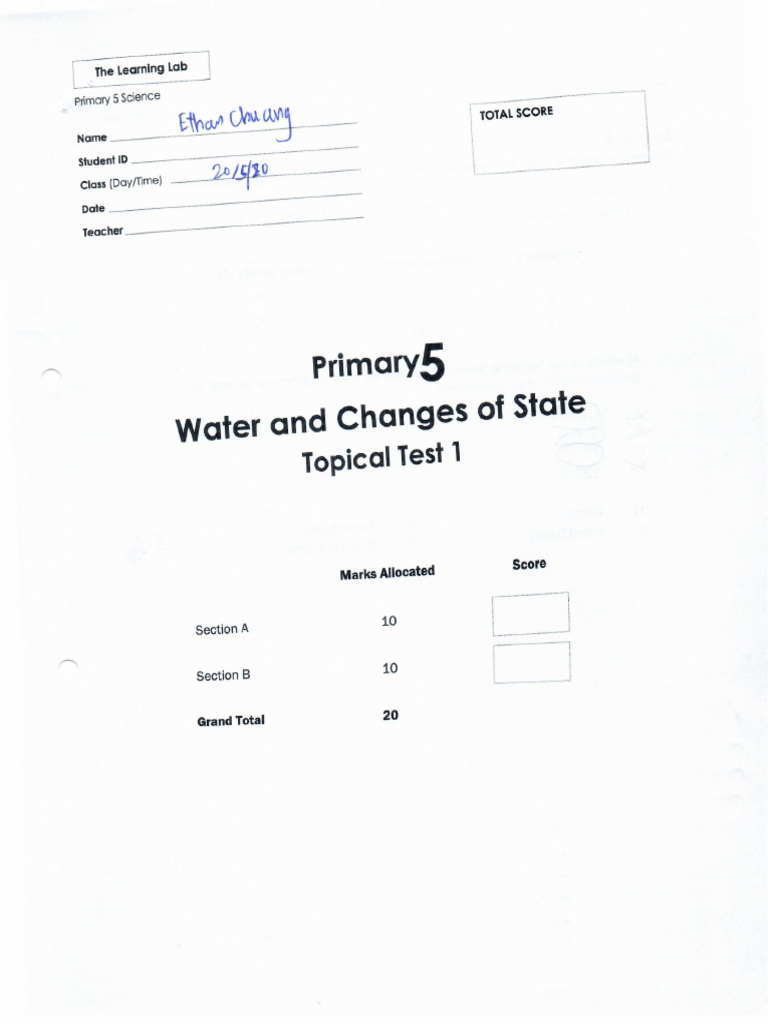 Water and Changes of State Topical Test 1 | PDF