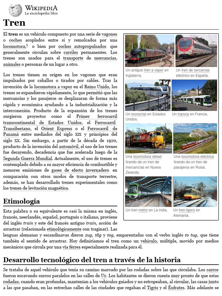 Tren - Wikipedia, La Enciclopedia Libre | Descargar gratis PDF | Tren | Locomotoras
