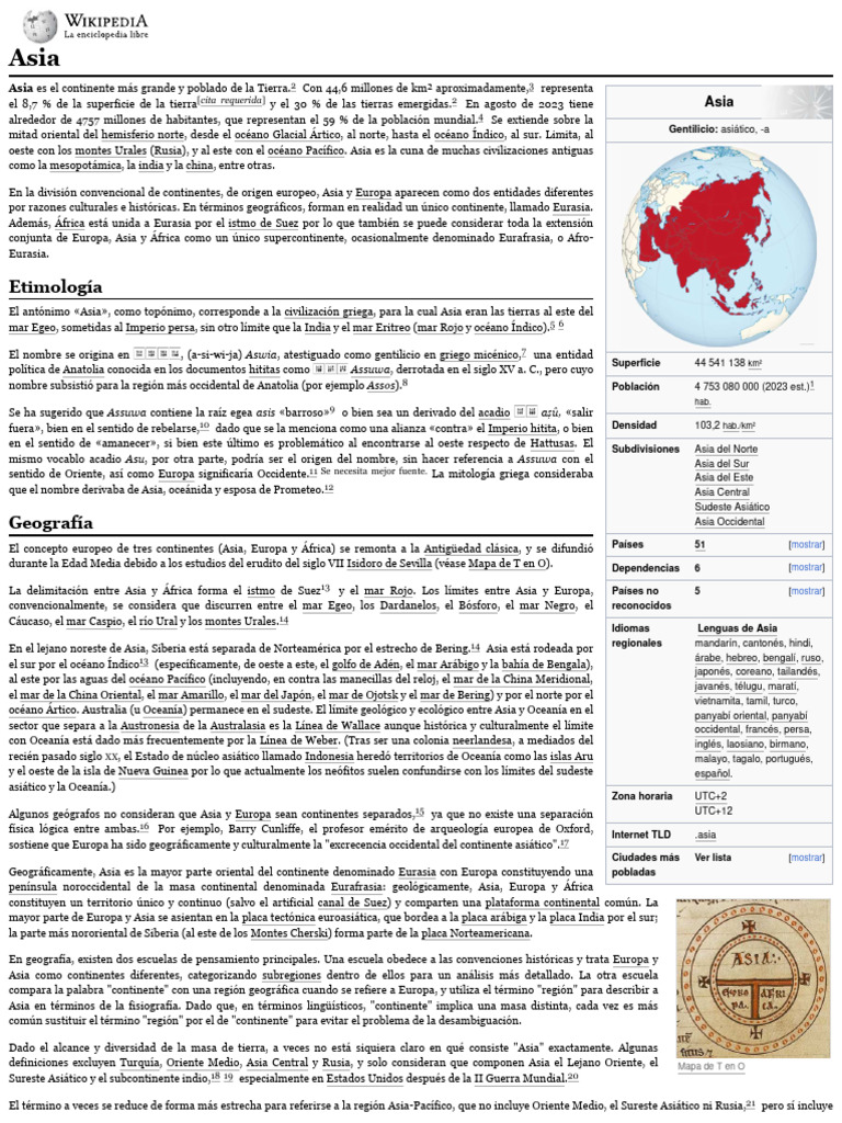 Asia - Wikipedia, La Enciclopedia Libre | PDF | Asia | Europa