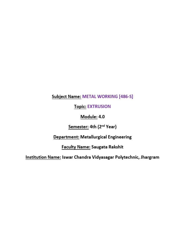 Study Material MW Module 4 | PDF | Extrusion | Pipe (Fluid Conveyance)