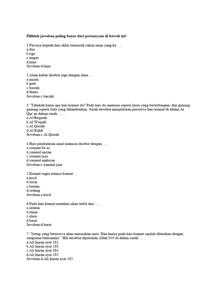 Soal Pai Kelas 5 PG | PDF | Agama & Spiritualitas