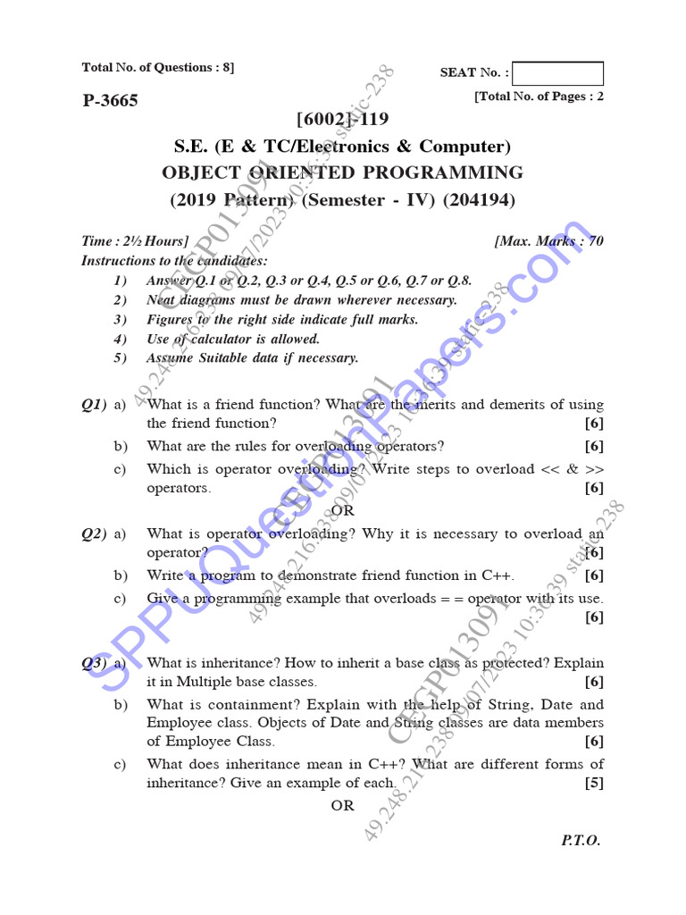Be - Electronics and Telecommunication Engineering - Semester 4 - 2023 - May - Object Oriented ...