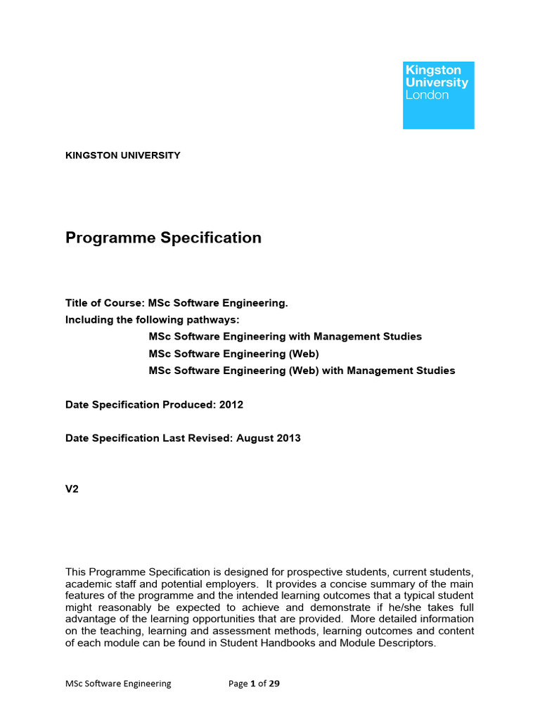 Software Engineering (including pathways) MSc | PDF | Educational ...