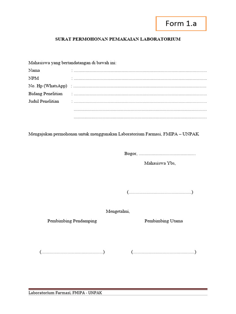 Form Izin Lab - (Update) | PDF
