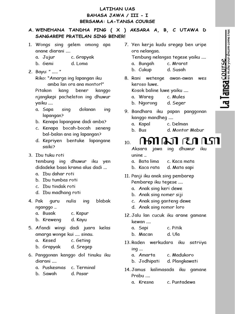 Uas Bahasa Jawa III - I | PDF