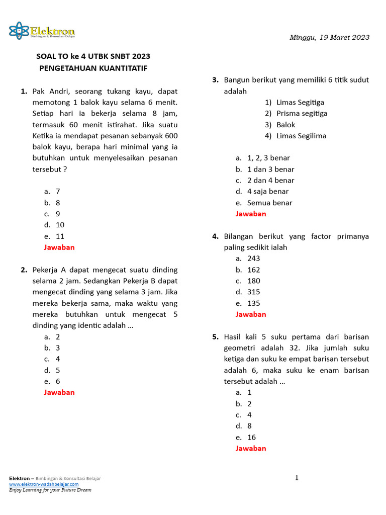 Soal Latihan UTBK SNBT 2023 | PDF