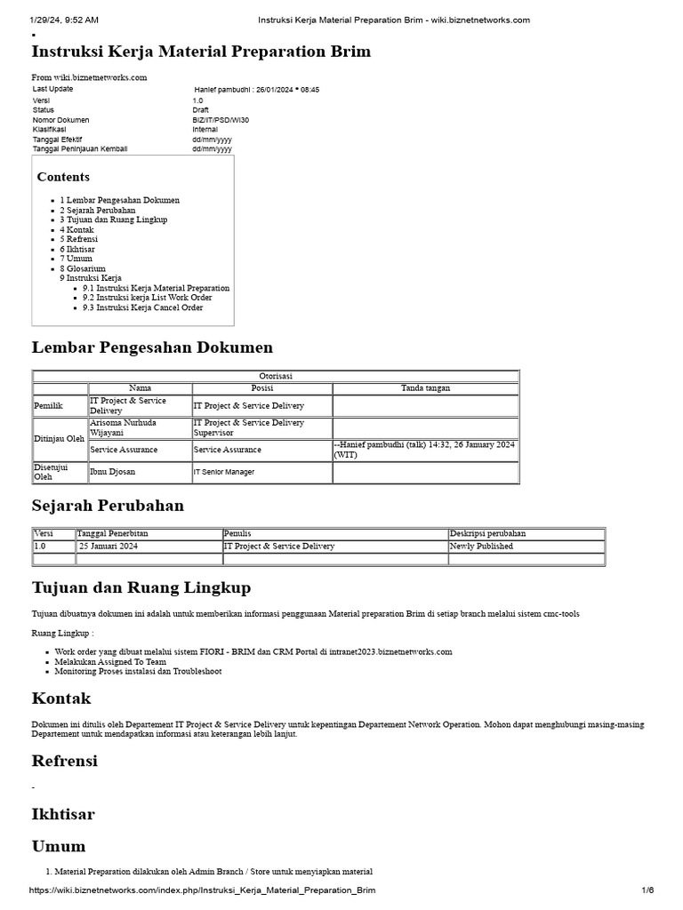 Instruksi Kerja Material Preparation Brim | PDF | Komputer