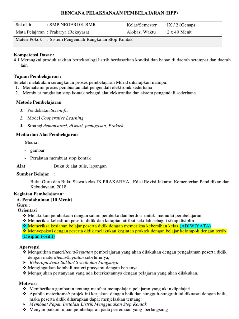 RPP Rekayasa Kelas 9 Prakarya Pak Slamet | PDF | Komputer