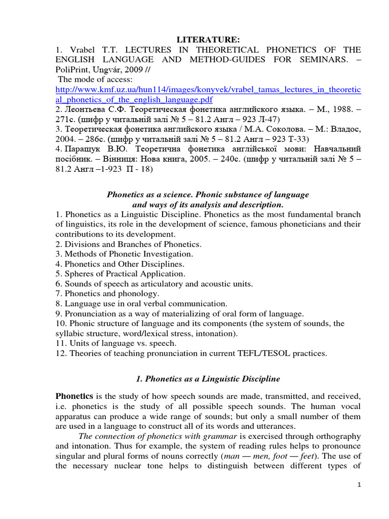 Lecture 1 | PDF | Phonetics | Speech