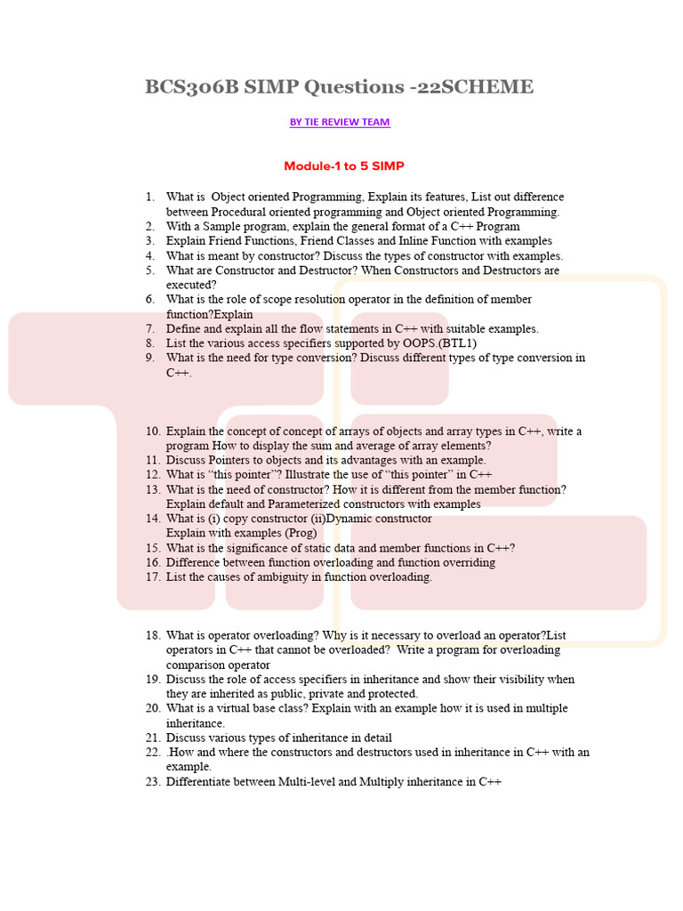 BCS306b Super Important - 22SCHEME (1) (1) (1) PDF | PDF | C++ | Constructor (Object Oriented ...
