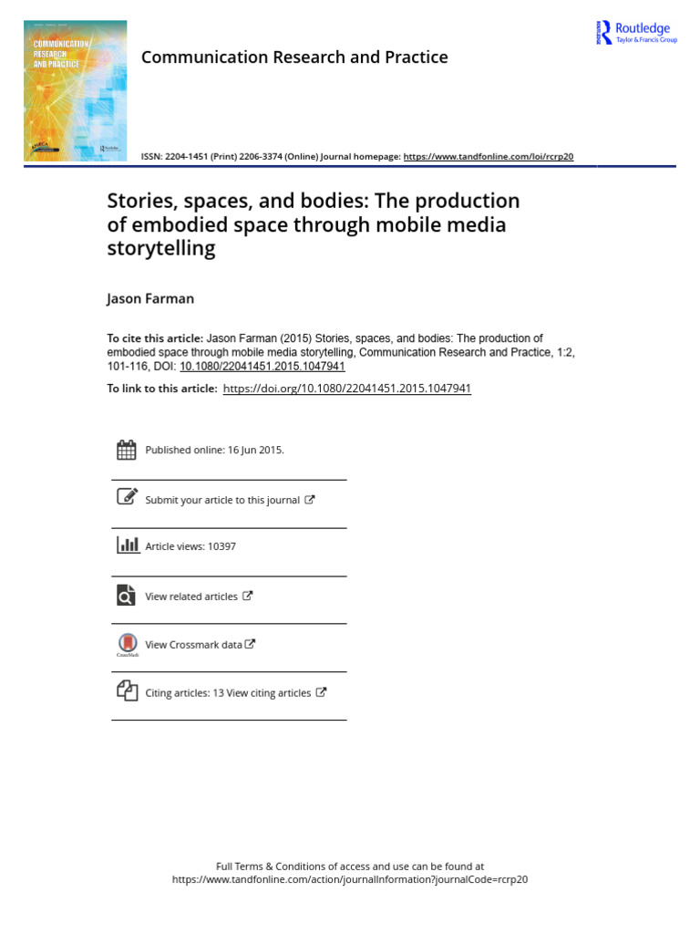 Farman - Stories spaces and bodies The production of embodied space through mobile media ...
